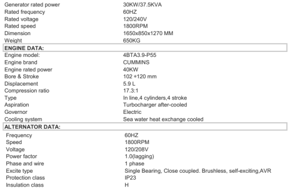 30kW Cummins 4B3.9-P55 Marine Diesel Generator | Specialized Power